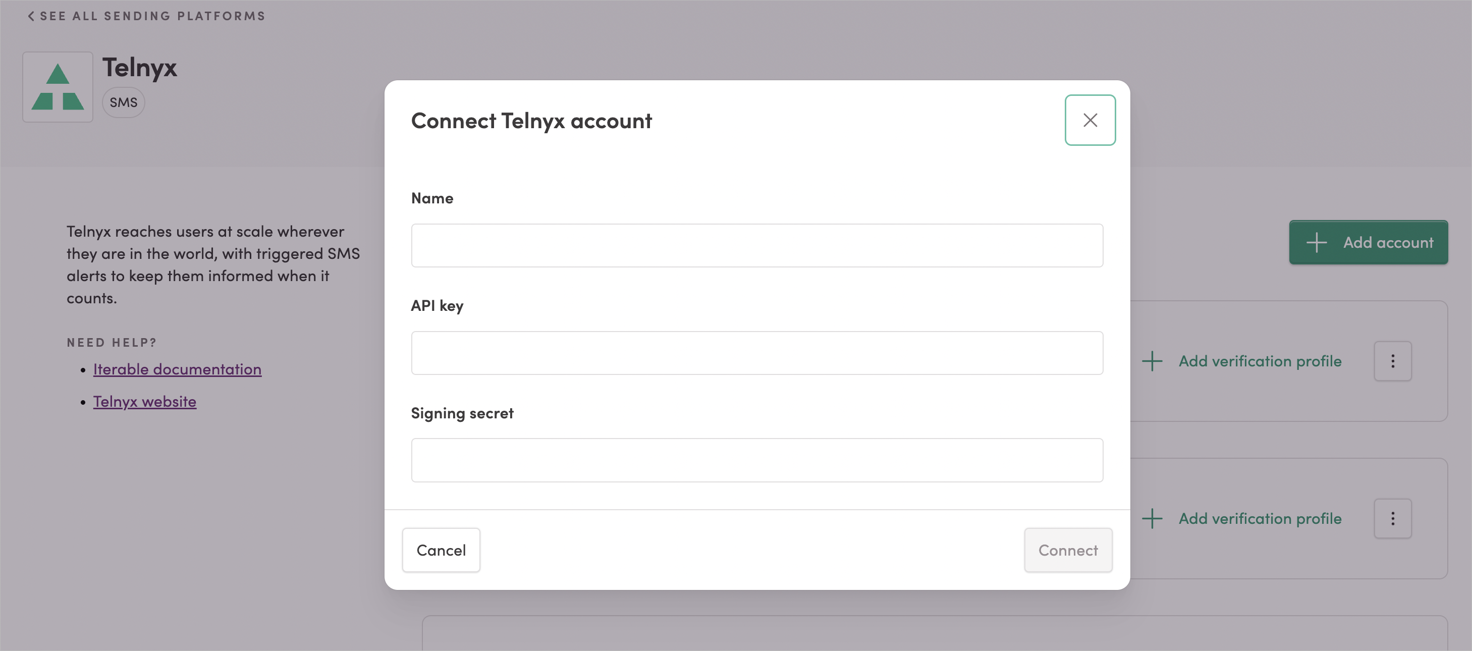 Telnyx + Iterable Integration – Iterable Support Center